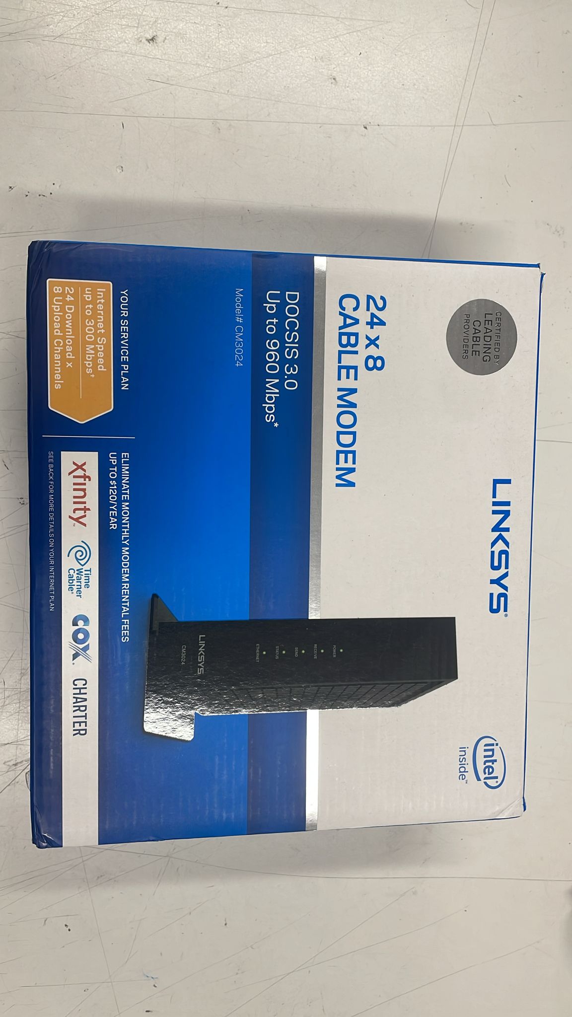 Linksys CM3024 Cable Modem DOCSIS 3.0 24x8 - Xfinity, Time Warner, Cox ...